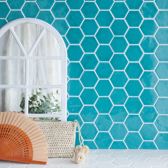 Serie Art Decó, azulejo hexagonal en formato 7,9×9,1 cm.