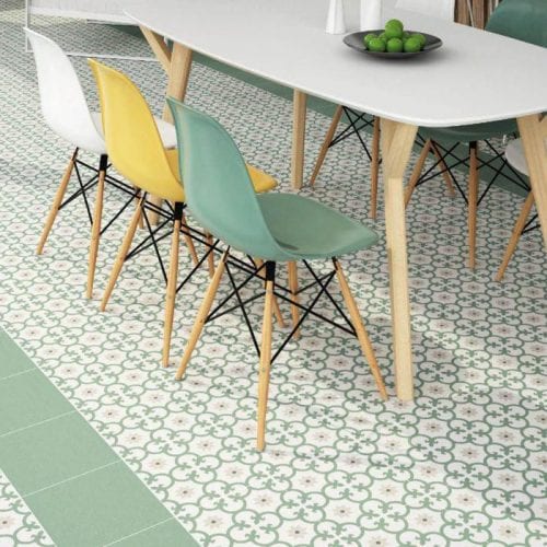 Serie DALIA, azulejo porcelánico hidráulico con acabado mate.